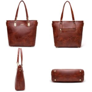 AlwaySky Women 6PCS Handbag and Purse Set Hobo Tote Satchels Shoulder Bag Clutch Wallet Brown