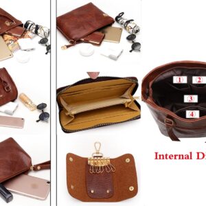 AlwaySky Women 6PCS Handbag and Purse Set Hobo Tote Satchels Shoulder Bag Clutch Wallet Brown