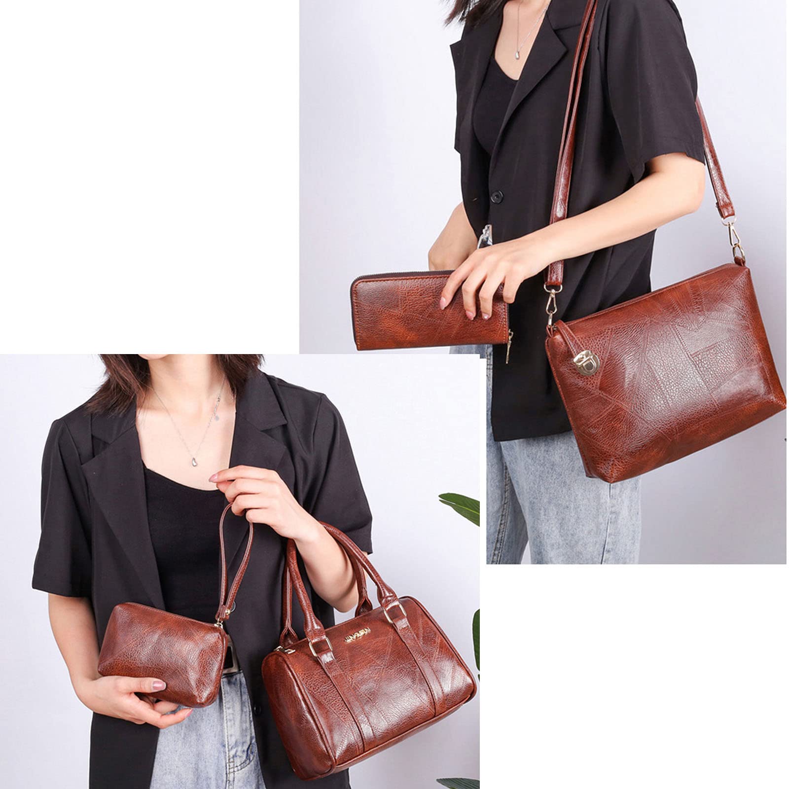 AlwaySky Women 6PCS Handbag and Purse Set Hobo Tote Satchels Shoulder Bag Clutch Wallet Brown