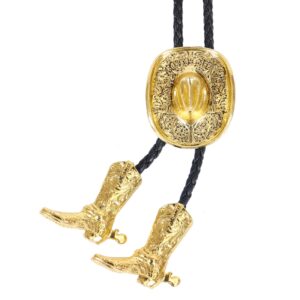 bolo ties for men western - 3d cowboy hat bolo tie design with vintage cowboy boots bolo tie western bolotie cowboy bola tie (gold cowboy hat tie)