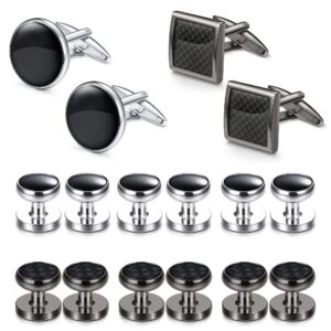 rnblm jewelry 16 pcs cufflinks and studs set for men classic tuxedo shirt cufflinks & shirt accessories black&silver match for business wedding formal suit