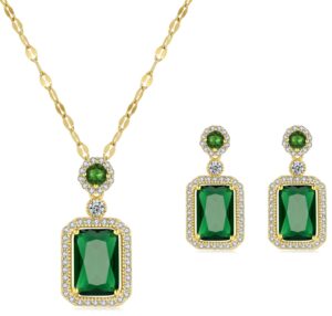 lylymimi emerald jewelry for women green stone necklace earrings set cute necklaces with crystal dangle earrings