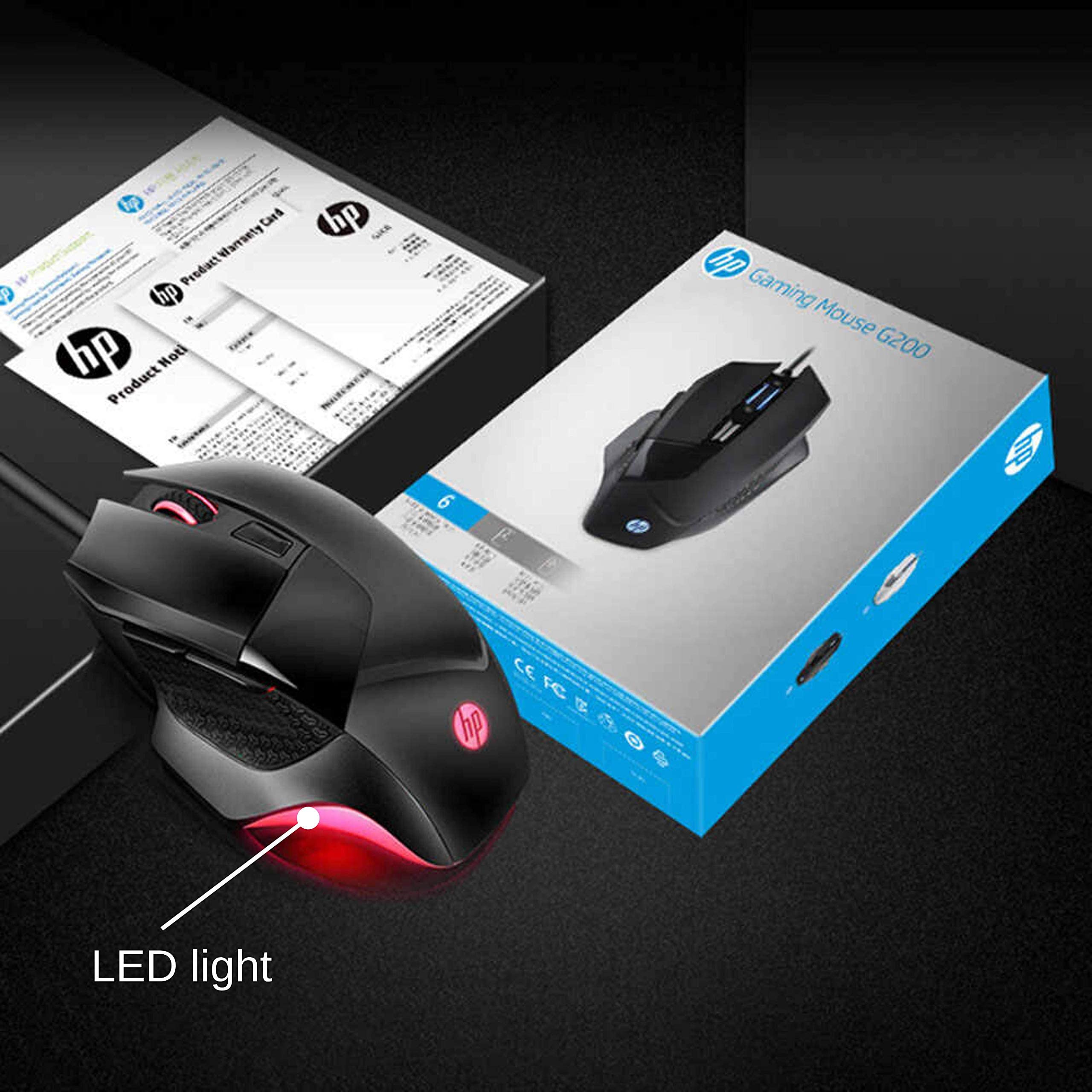 H P USB Gaming Mouse for E-Sports Gaming Adjustable DPI, Wired Backlit G200 Mouse