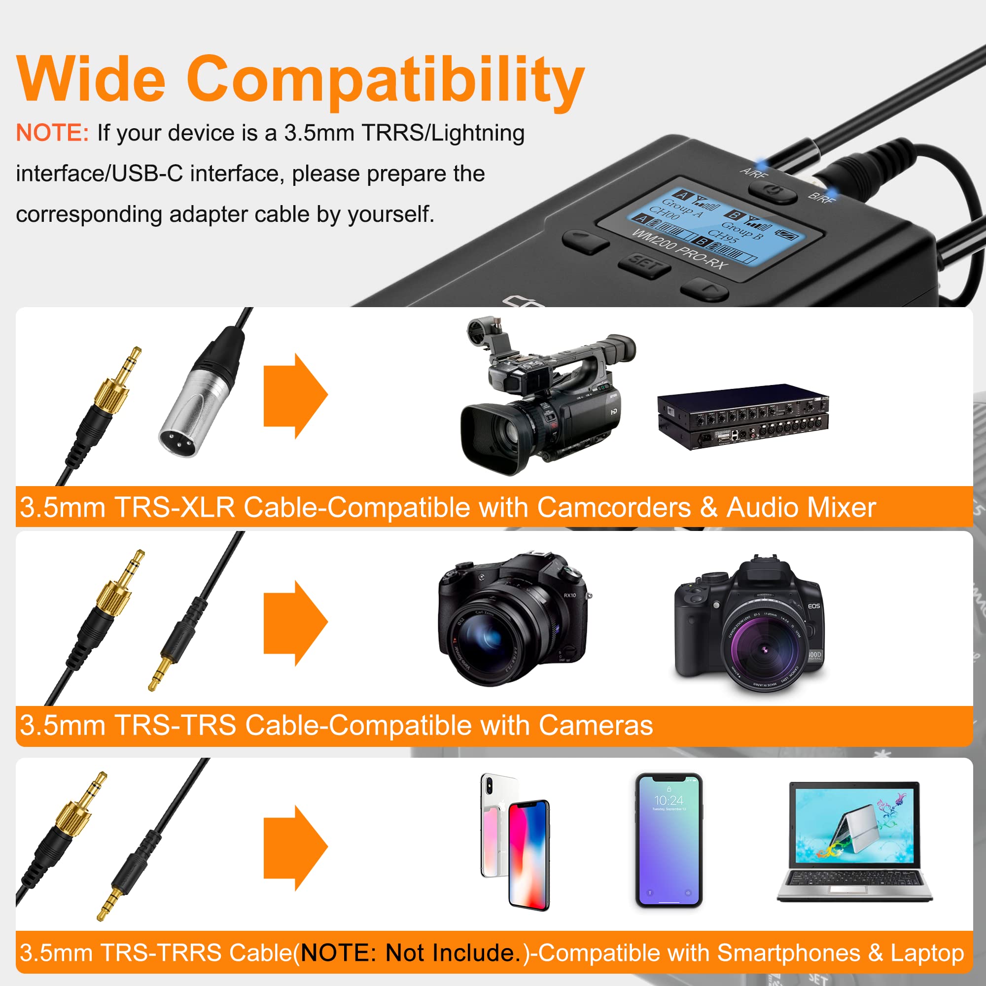 comica CVM-WM200A PRO Wireless Lavalier Microphone for Camera Support SD Card, 394FT Distance, UHF Wireless Lapel Mic with Backup Recording, Microphone for Filmmakers, Podcast, Vloggers.