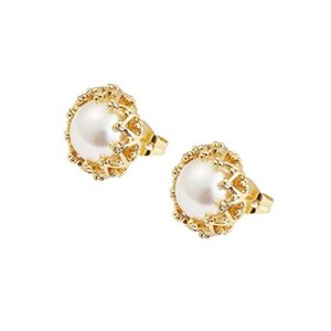 Magna Bijoux 14k Gold plated Brass Crown Pearl Stud Earrings (Gold Pearl)