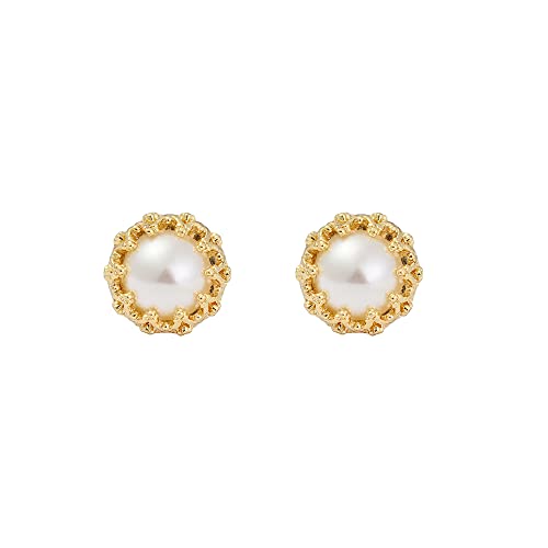 Magna Bijoux 14k Gold plated Brass Crown Pearl Stud Earrings (Gold Pearl)