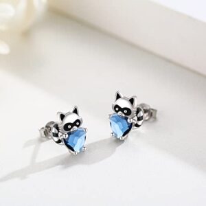 Raccoon Earrings Sterling Silver Crystal Cute Panda Studs Earrings Hypoallergenic Earrings for Sensitive Ears Raccoon Jewelry Gifts for Women