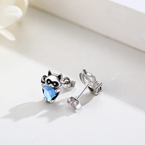 Raccoon Earrings Sterling Silver Crystal Cute Panda Studs Earrings Hypoallergenic Earrings for Sensitive Ears Raccoon Jewelry Gifts for Women