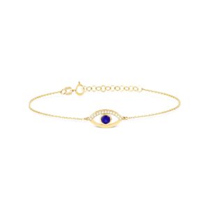 gelin diamond and sapphire evil eye bracelet | 14k yellow gold evil eye bracelets for women | adjustable 6-7"