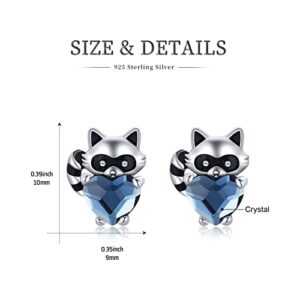 Raccoon Earrings Sterling Silver Crystal Cute Panda Studs Earrings Hypoallergenic Earrings for Sensitive Ears Raccoon Jewelry Gifts for Women