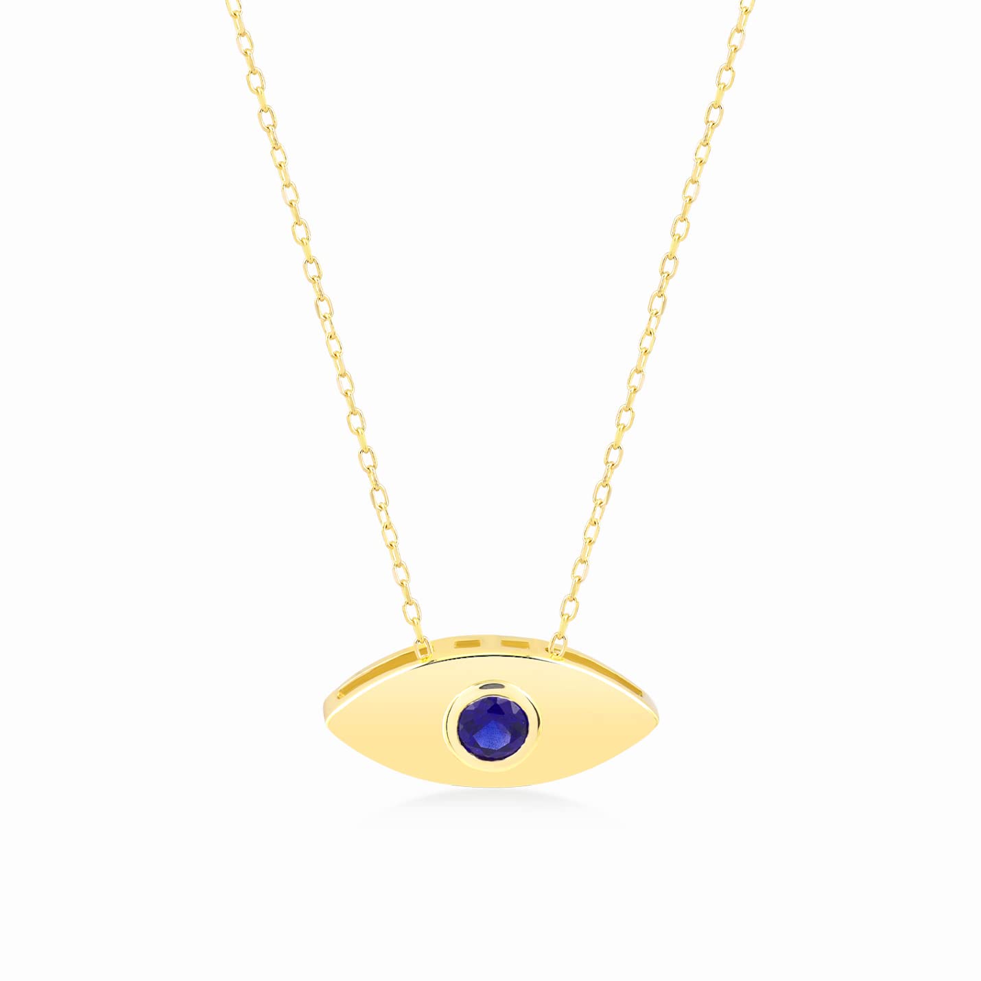 GELIN 14k Solid Gold Evil Eye with Diamond Sapphire Necklace for Women