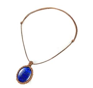 natural lapis lazuli gemstones necklace, discovery of witches, diana bishop necklace, oval lapis pendant and rope chain, blue, brown