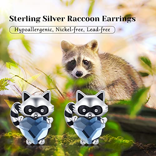 Raccoon Earrings Sterling Silver Crystal Cute Panda Studs Earrings Hypoallergenic Earrings for Sensitive Ears Raccoon Jewelry Gifts for Women