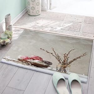 fluffy plush mat absorbent doormat for entrance floor willow branches easter eggs soft shaggy non-slip area bath rugs eastern european culture furry cushion carpet for indoor bathroom kitchen decor