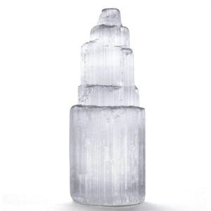 kalifano selenite skyscraper with healing & calming effects - high energy selenita/satin spar tower used for cleansing and protection (information card included)