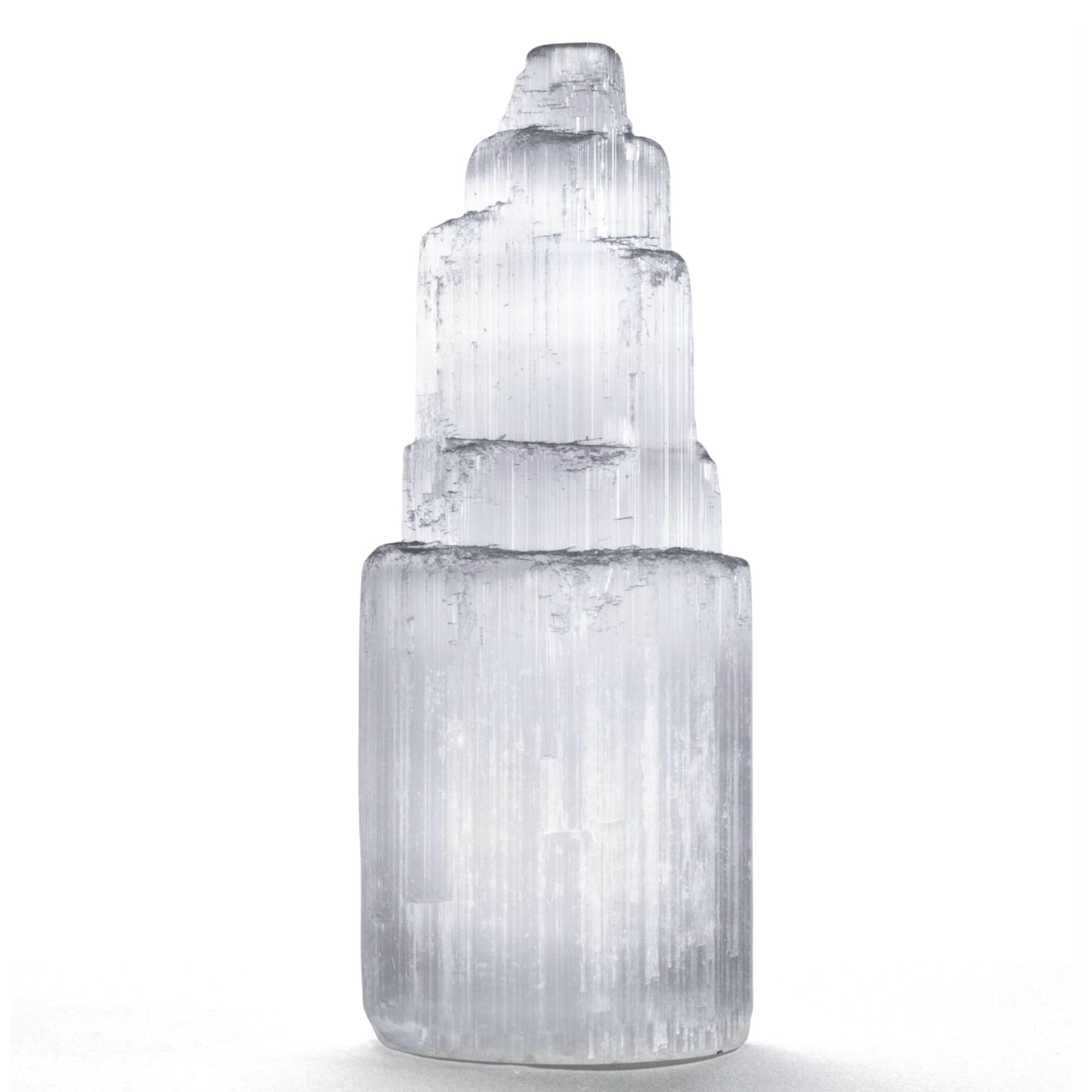 KALIFANO Selenite Skyscraper with Healing & Calming Effects - High Energy Selenita/Satin Spar Tower Used for Cleansing and Protection (Information Card Included)