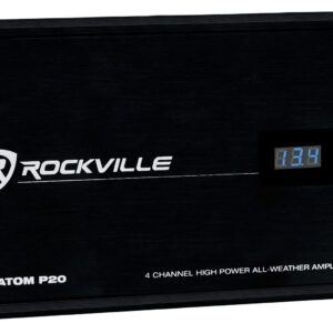 Rockville Atom P20 Marine/ATV/Car Bluetooth Amplifier 1600w Peak/440w RMS 4 Channel w/Volt Meter, Black