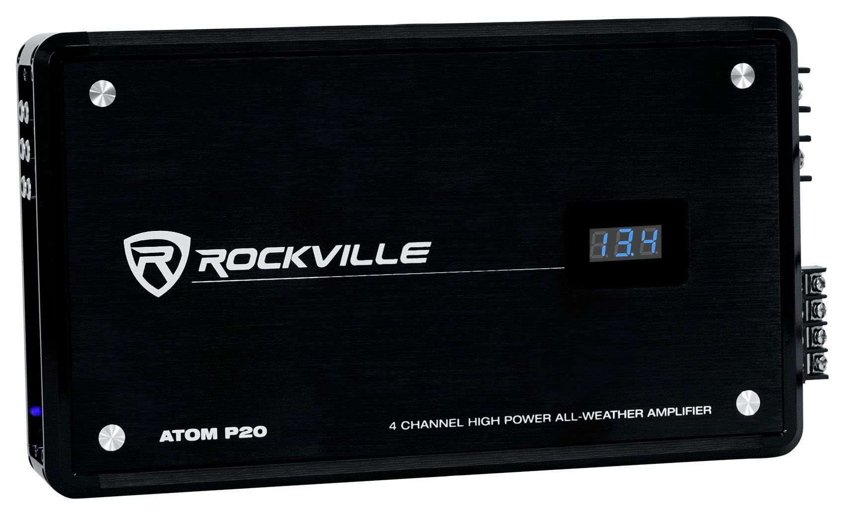 Rockville Atom P20 Marine/ATV/Car Bluetooth Amplifier 1600w Peak/440w RMS 4 Channel w/Volt Meter, Black