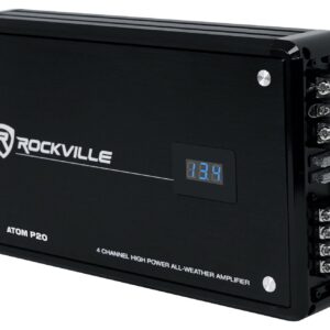 Rockville Atom P20 Marine/ATV/Car Bluetooth Amplifier 1600w Peak/440w RMS 4 Channel w/Volt Meter, Black