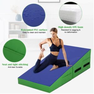 Gymnastics Mat 48x24 Inch Incline Tumbling Mats for Gymnastics for Home, Folding Gymnastics Wedge with Non-Slip Surface& Handles, Indoor/Outdoor Exercise Mat Cheese Wedge Mat for Kid Adults Workout