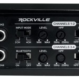 Rockville Atom P20 Marine/ATV/Car Bluetooth Amplifier 1600w Peak/440w RMS 4 Channel w/Volt Meter, Black