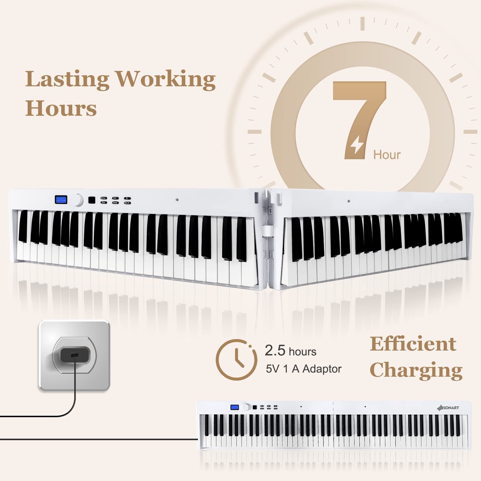 Costzon 88-Key Foldable Digital Piano Keyboard, Full Size Semi-Weighted Keyboard, Portable Electric Piano w/MIDI, Split Function, Sustain Pedal & Carrying Bag for Beginner (White)