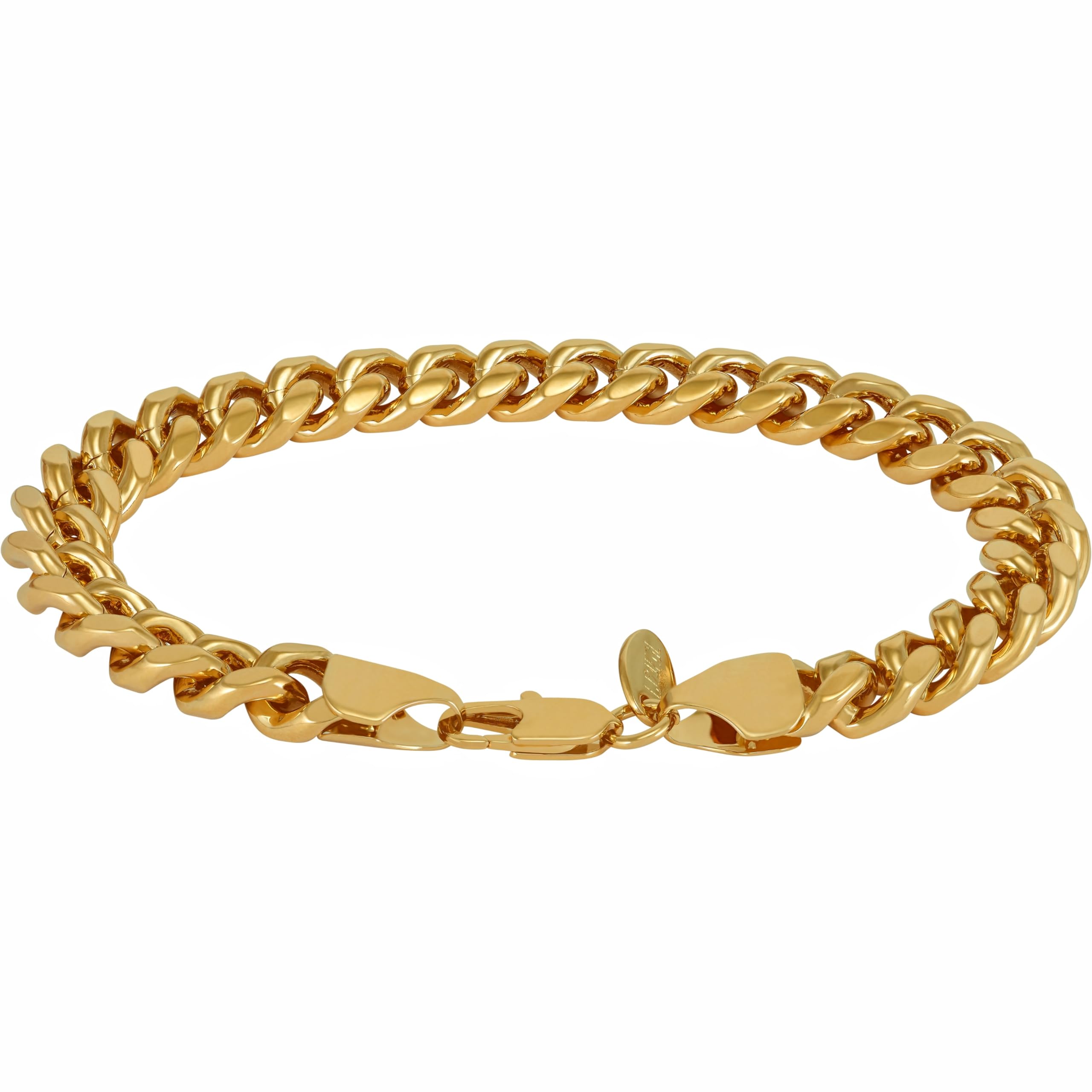 LIFETIME JEWELRY 9mm Miami Curb Cuban Link Chain Bracelet 24k Real Gold Plated (Gold, 7 inches)