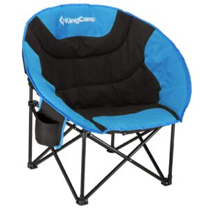 kingcamp moon saucer camping large padded folding portable heavy duty comfy sofa chair supports 300lbs with cup holder and carry bag for lawn patio sports, 27. 6" × 33. 5" × 31. 5", black/royalblue