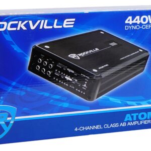 Rockville Atom P20 Marine/ATV/Car Bluetooth Amplifier 1600w Peak/440w RMS 4 Channel w/Volt Meter, Black