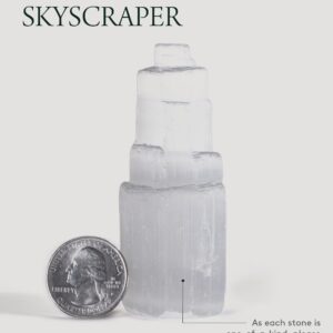 KALIFANO Selenite Skyscraper with Healing & Calming Effects - High Energy Selenita/Satin Spar Tower Used for Cleansing and Protection (Information Card Included)