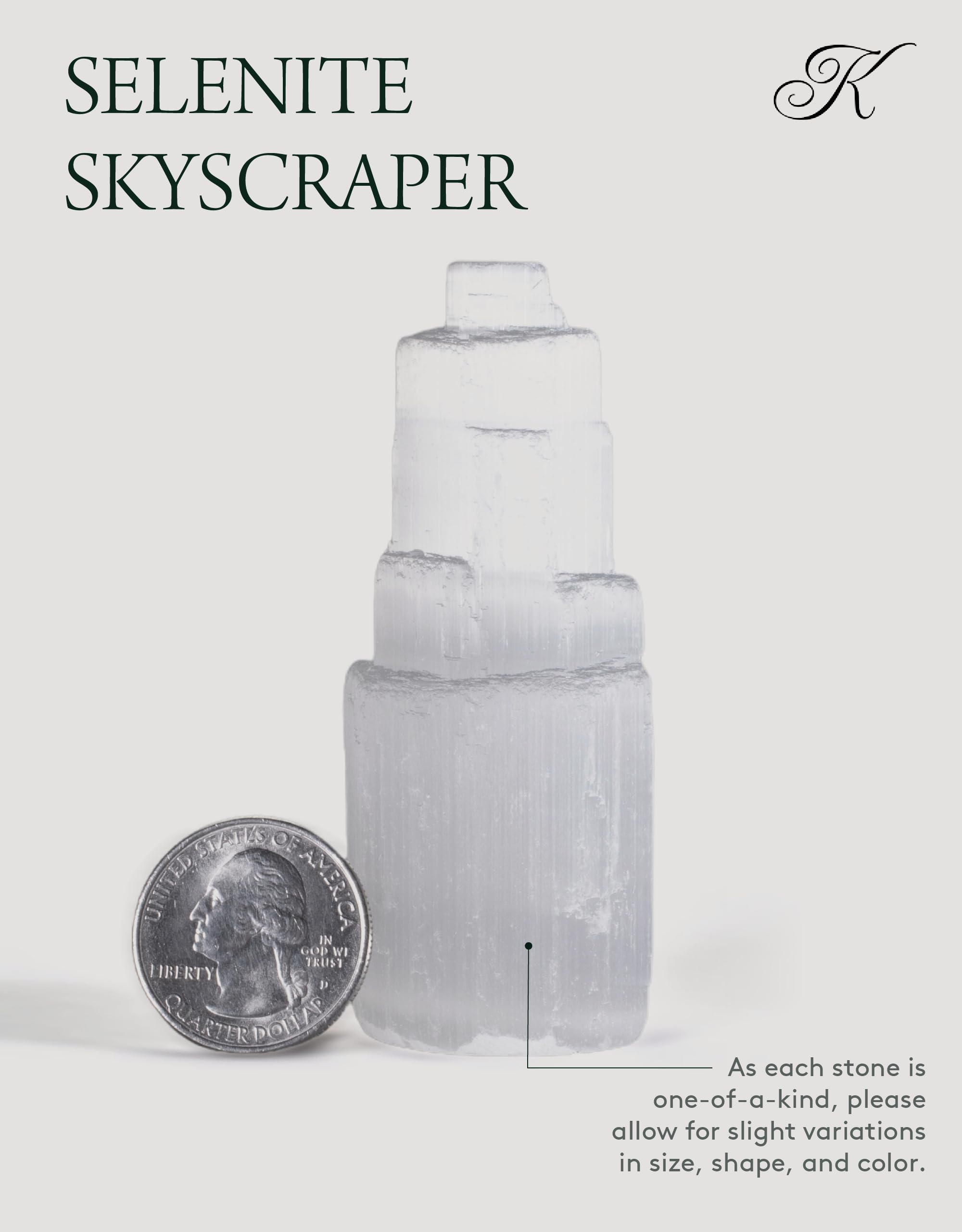 KALIFANO Selenite Skyscraper with Healing & Calming Effects - High Energy Selenita/Satin Spar Tower Used for Cleansing and Protection (Information Card Included)