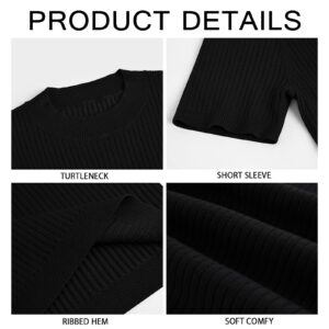 Mens Casual Slim Fit Basic Tops Short Sleeve Shirt Turtleneck T Shirts Rib Knitted Stretch Pullover Sweater