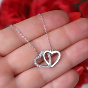 Aphrodite’s Joined Heart Necklace for Women, 925 Sterling Silver Pendant Necklace Valentine’s Day Gift for Her with Message Card and Gift Box, Christmas, Wife, Girlfriend