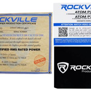 Rockville Atom P20 Marine/ATV/Car Bluetooth Amplifier 1600w Peak/440w RMS 4 Channel w/Volt Meter, Black