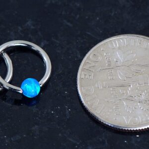 Pair 2 Pc 16g 1/4" (6mm) Diameter Opal Ball Captive Rings Tragus, Lip 3 Color - Blue