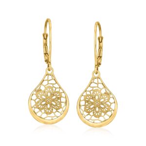 ross-simons italian 14kt yellow gold openwork floral lace teardrop earrings