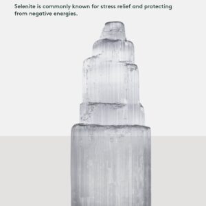 KALIFANO Selenite Skyscraper with Healing & Calming Effects - High Energy Selenita/Satin Spar Tower Used for Cleansing and Protection (Information Card Included)