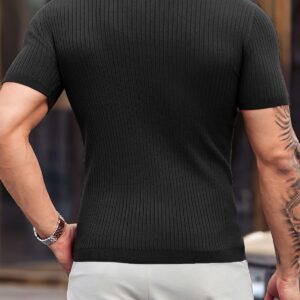 Mens Casual Slim Fit Basic Tops Short Sleeve Shirt Turtleneck T Shirts Rib Knitted Stretch Pullover Sweater