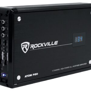 Rockville Atom P20 Marine/ATV/Car Bluetooth Amplifier 1600w Peak/440w RMS 4 Channel w/Volt Meter, Black