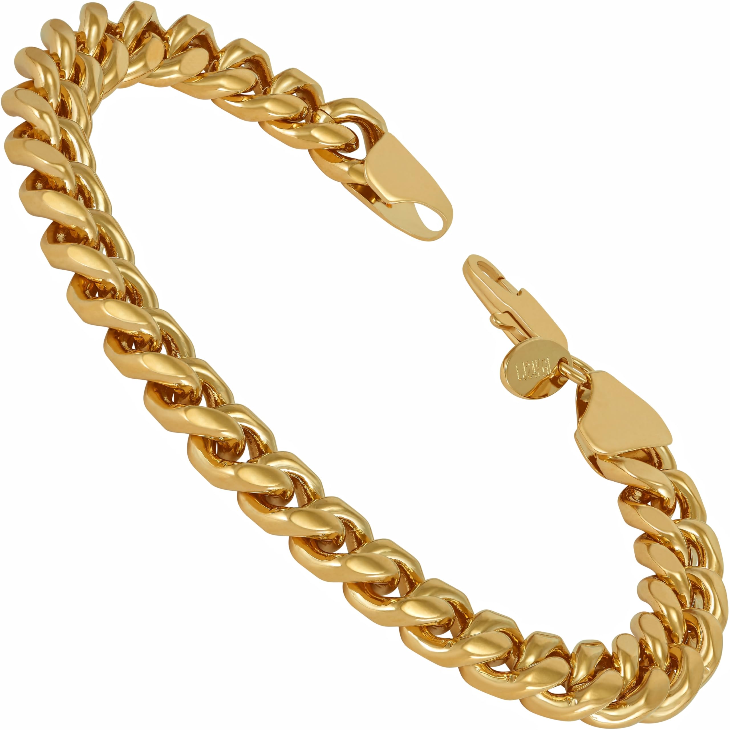 LIFETIME JEWELRY 9mm Miami Curb Cuban Link Chain Bracelet 24k Real Gold Plated (Gold, 7 inches)