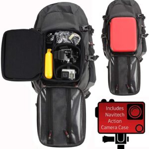 Navitech Action Camera Backpack & Red Storage Case with Integrated Chest Strap - Compatible with AKASO V50 Pro SE Action Camera