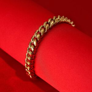 LIFETIME JEWELRY 9mm Miami Curb Cuban Link Chain Bracelet 24k Real Gold Plated (Gold, 7 inches)