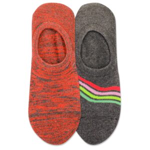 hot sox womens fun liner - 2 pair pack cool & cute novelty invisible no show gifts socks, retro stripe liner (charcoal heather), 4-10 us