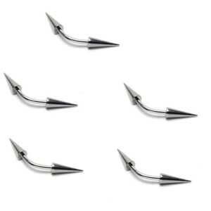 5 pc 14g 1/2" surgical steel long spikes end eyebrow rings curved barbell