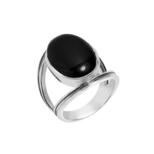 YoTreasure Black Onyx Solid 925 Sterling Silver Split Shank Statement Ring