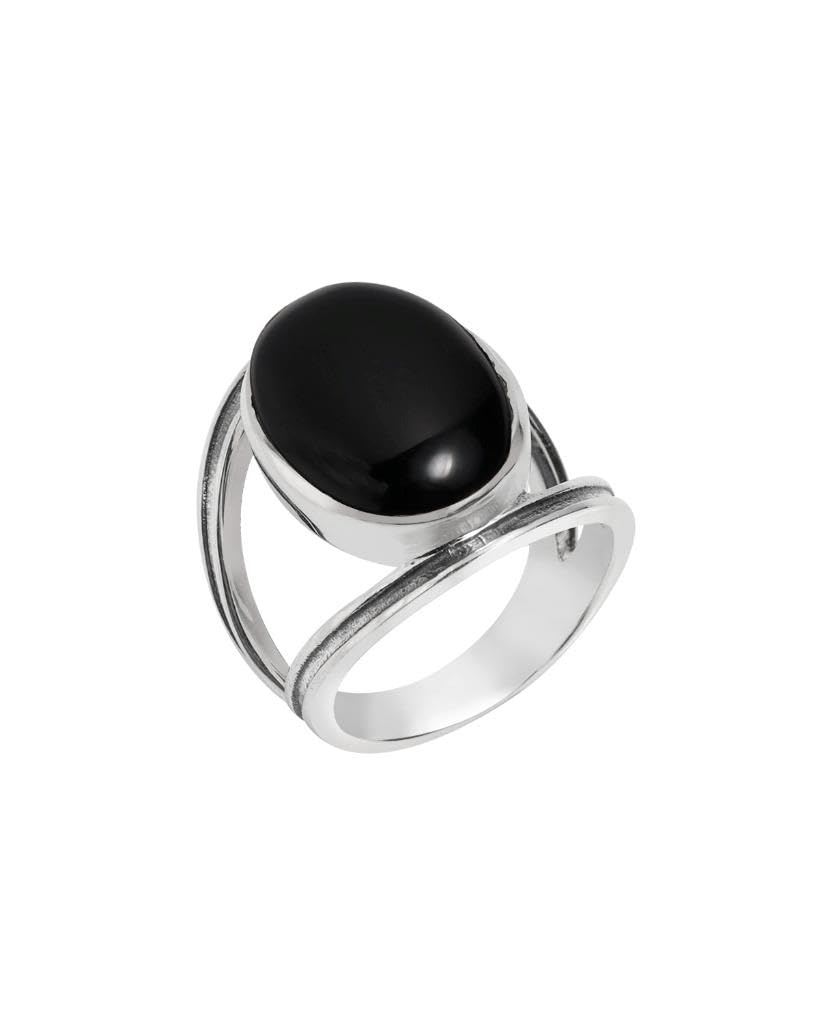 YoTreasure Black Onyx Solid 925 Sterling Silver Split Shank Statement Ring