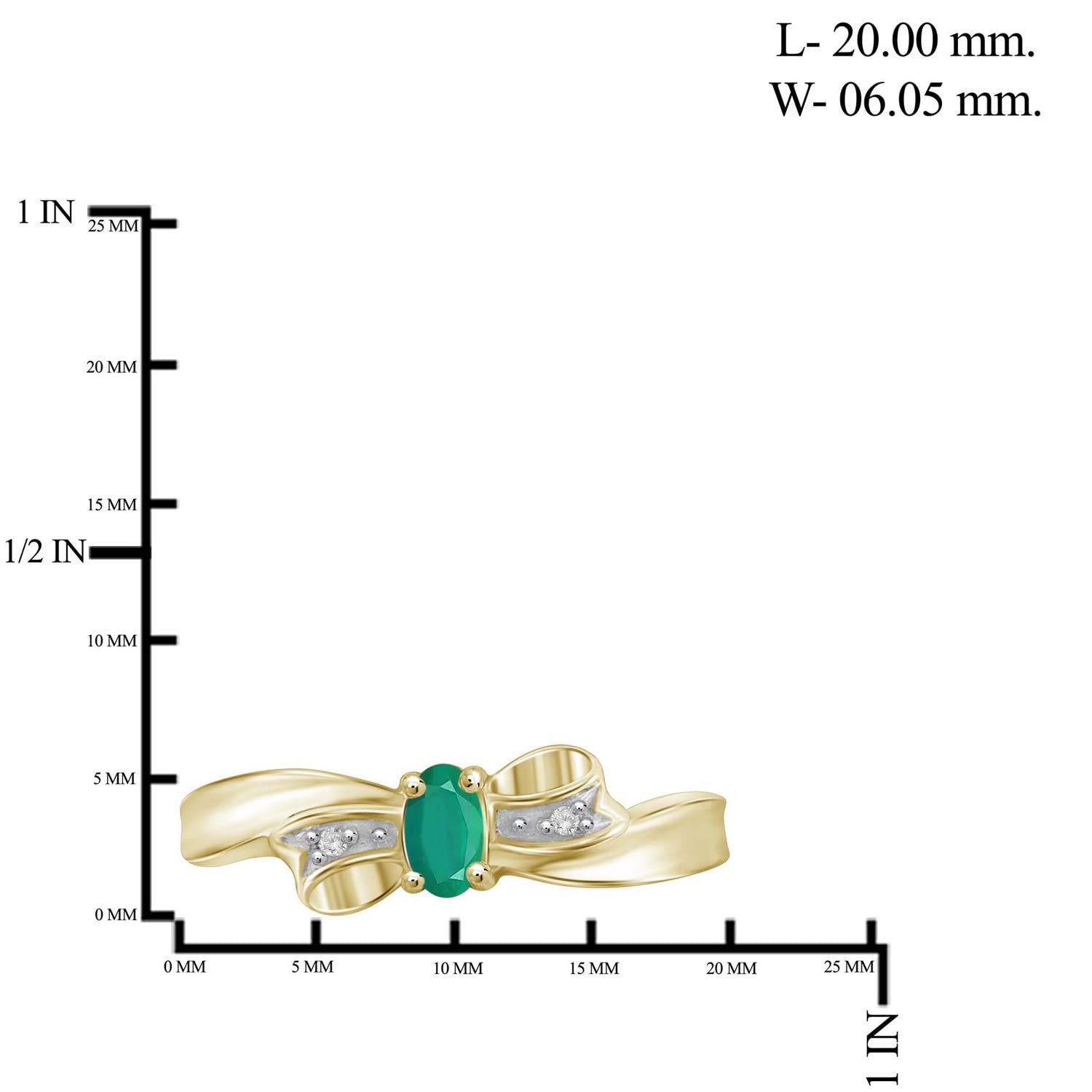 JEWELEXCESS 0.23 CTW Emerald & Accent White Diamonds Ring in 14K Gold Over Silver