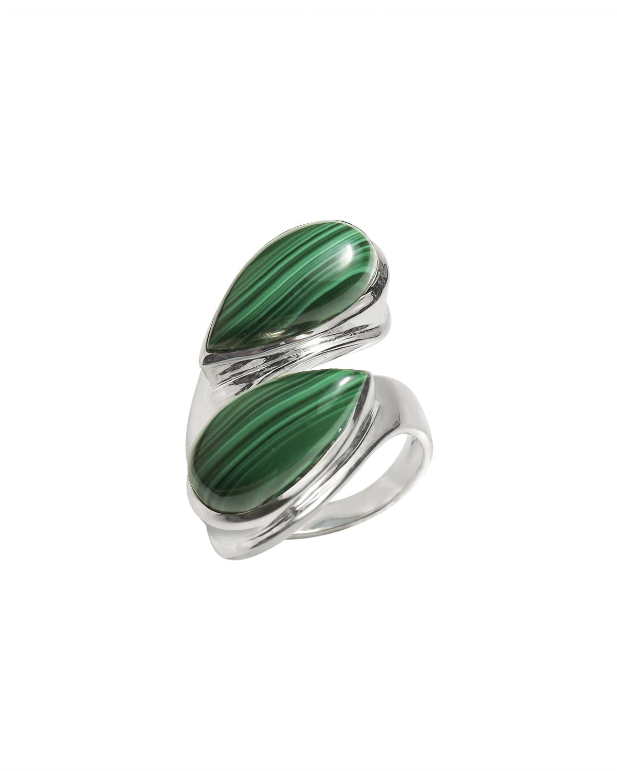 YoTreasure Malachite Solid 925 Sterling Silver Bypass Ring Jewelry