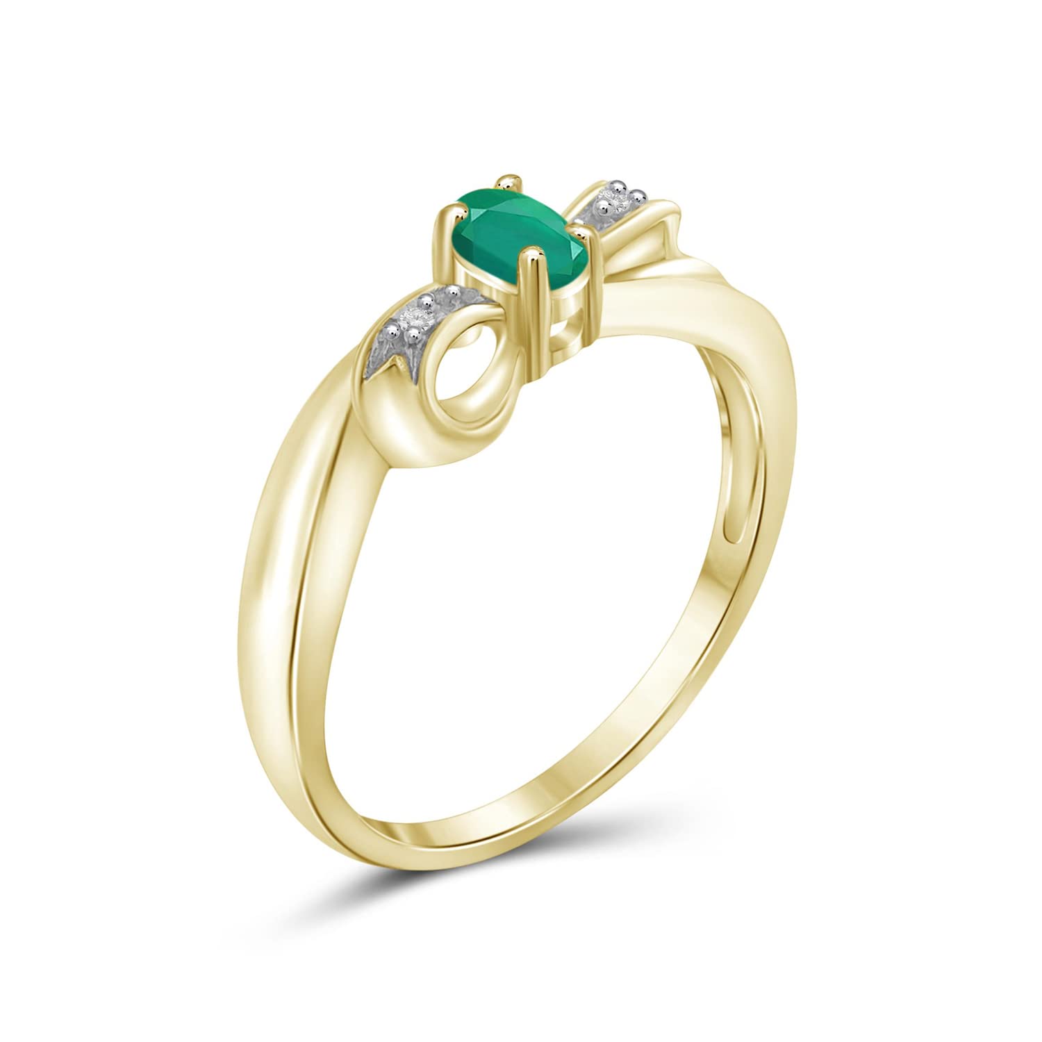 JEWELEXCESS 0.23 CTW Emerald & Accent White Diamonds Ring in 14K Gold Over Silver