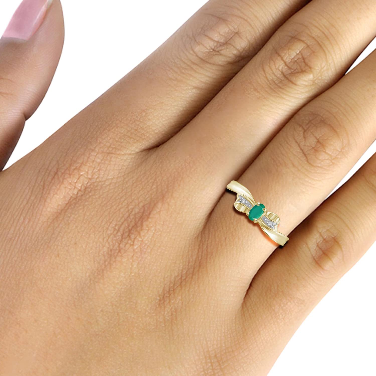 JEWELEXCESS 0.23 CTW Emerald & Accent White Diamonds Ring in 14K Gold Over Silver